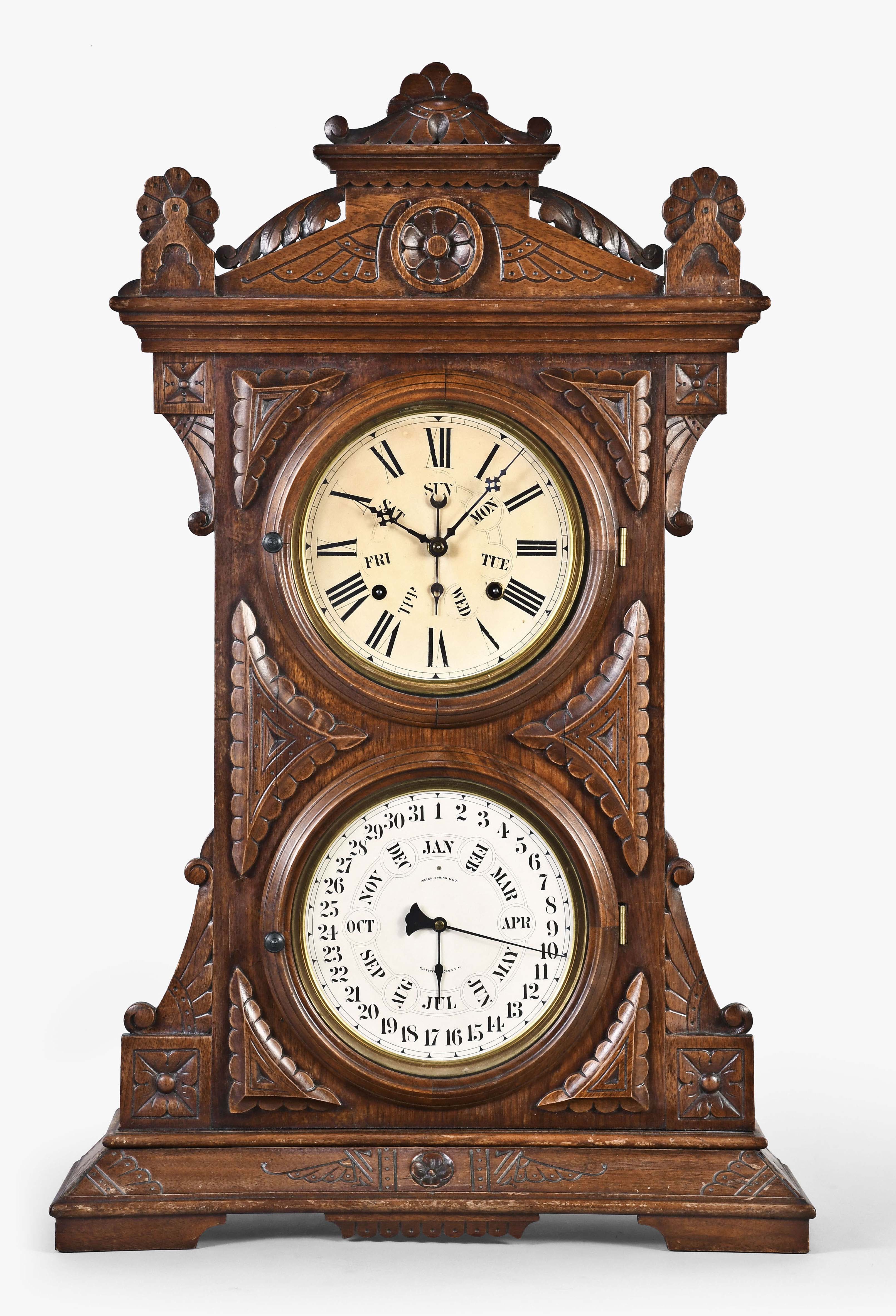 Welch, Spring & Co. Audran B.W. calender mantel clock