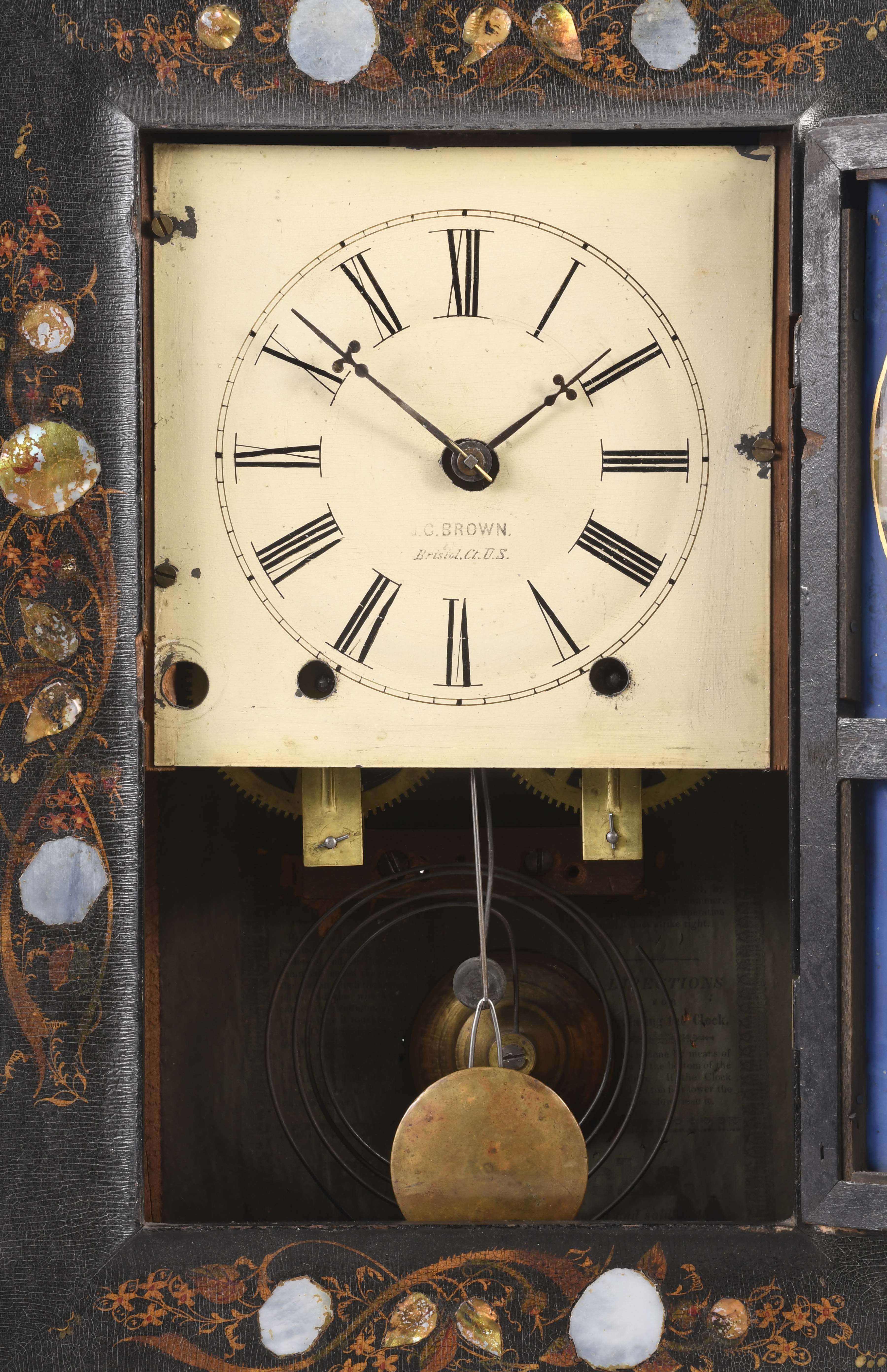 J.C. Brown, Forestville Mfg. Co. paper mache Picture Frame clock