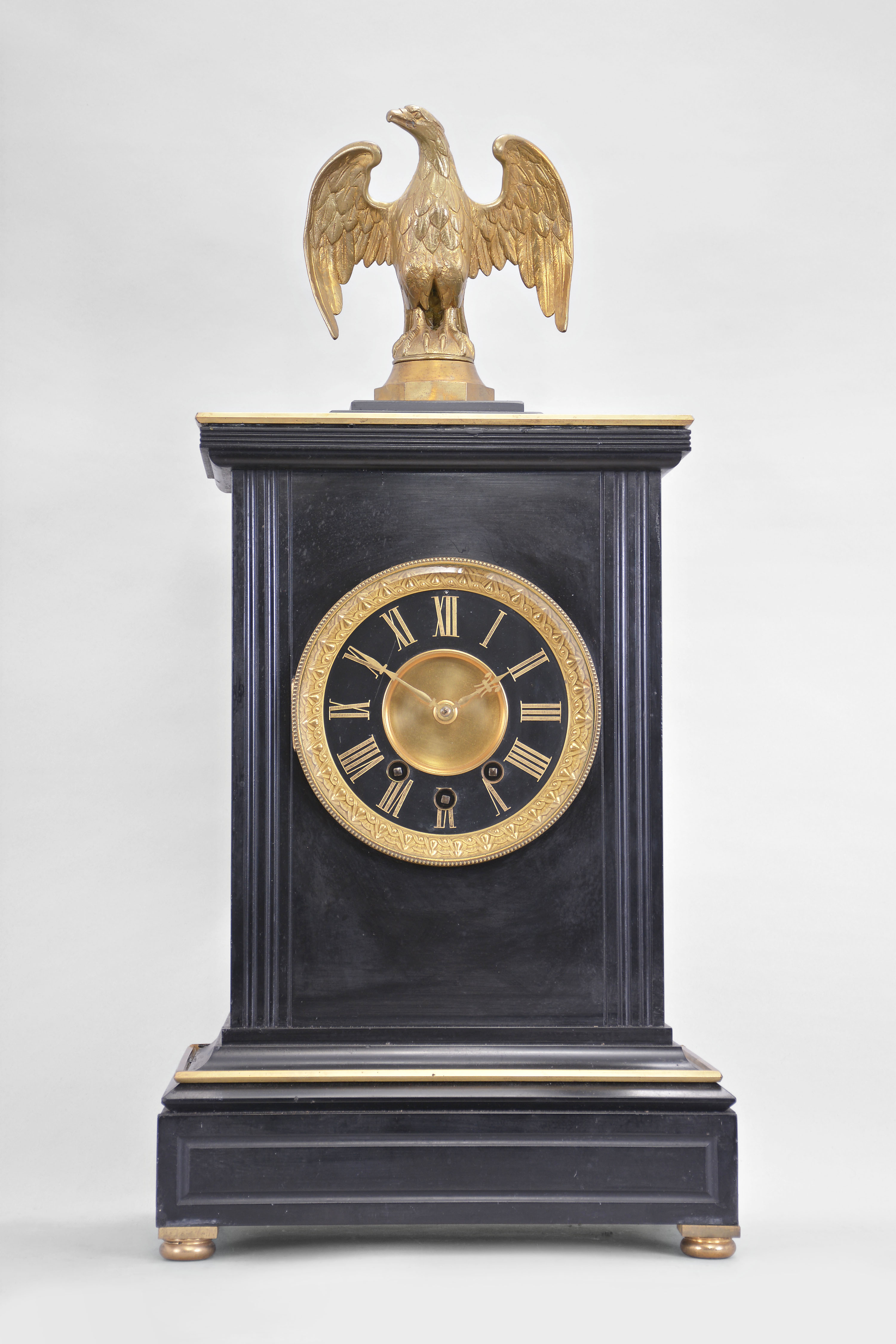 German, slate mantel clock chiming on 8 nested bells