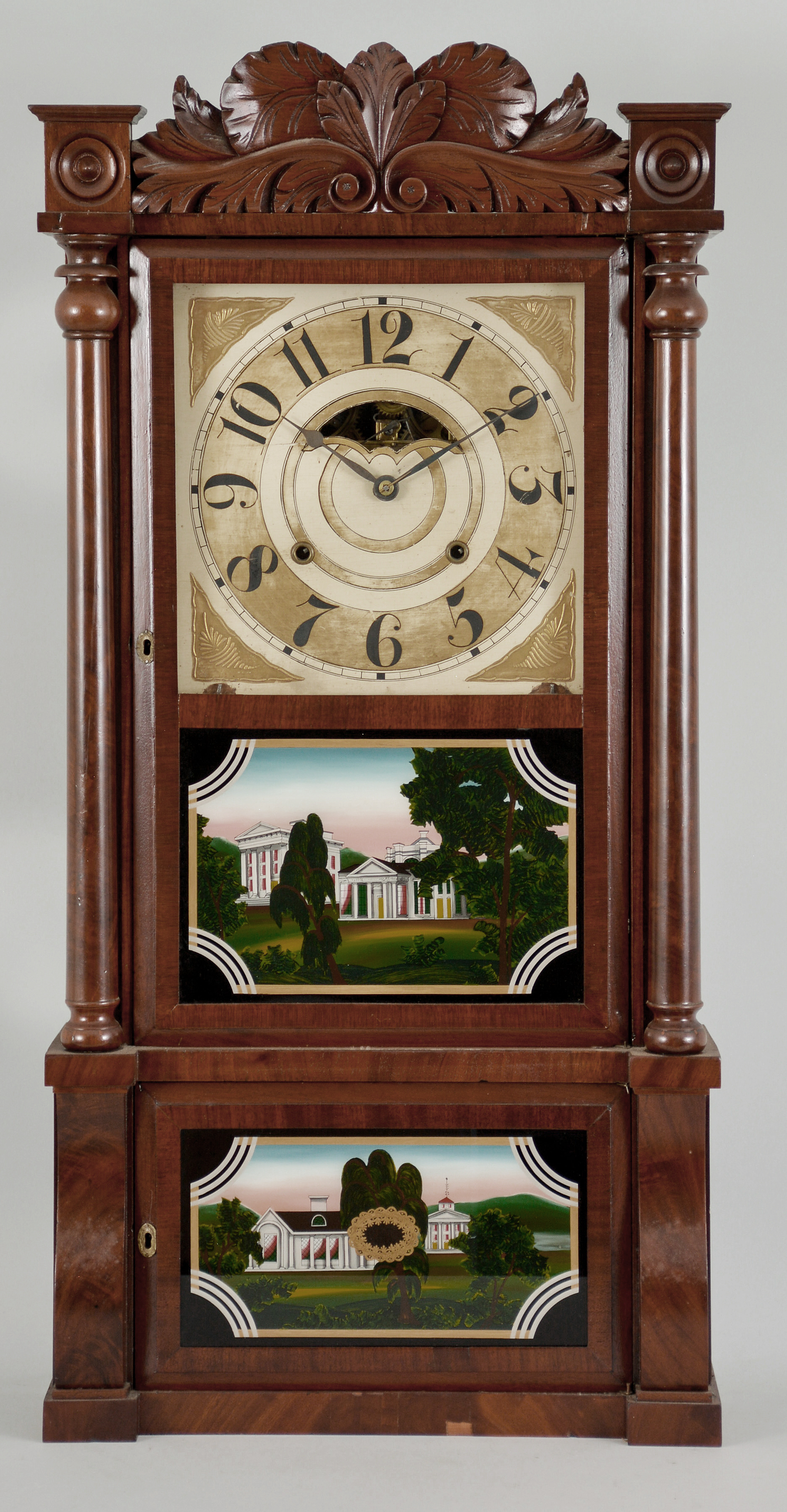 Birge, Mallory & Co., column and carved splat shelf clock