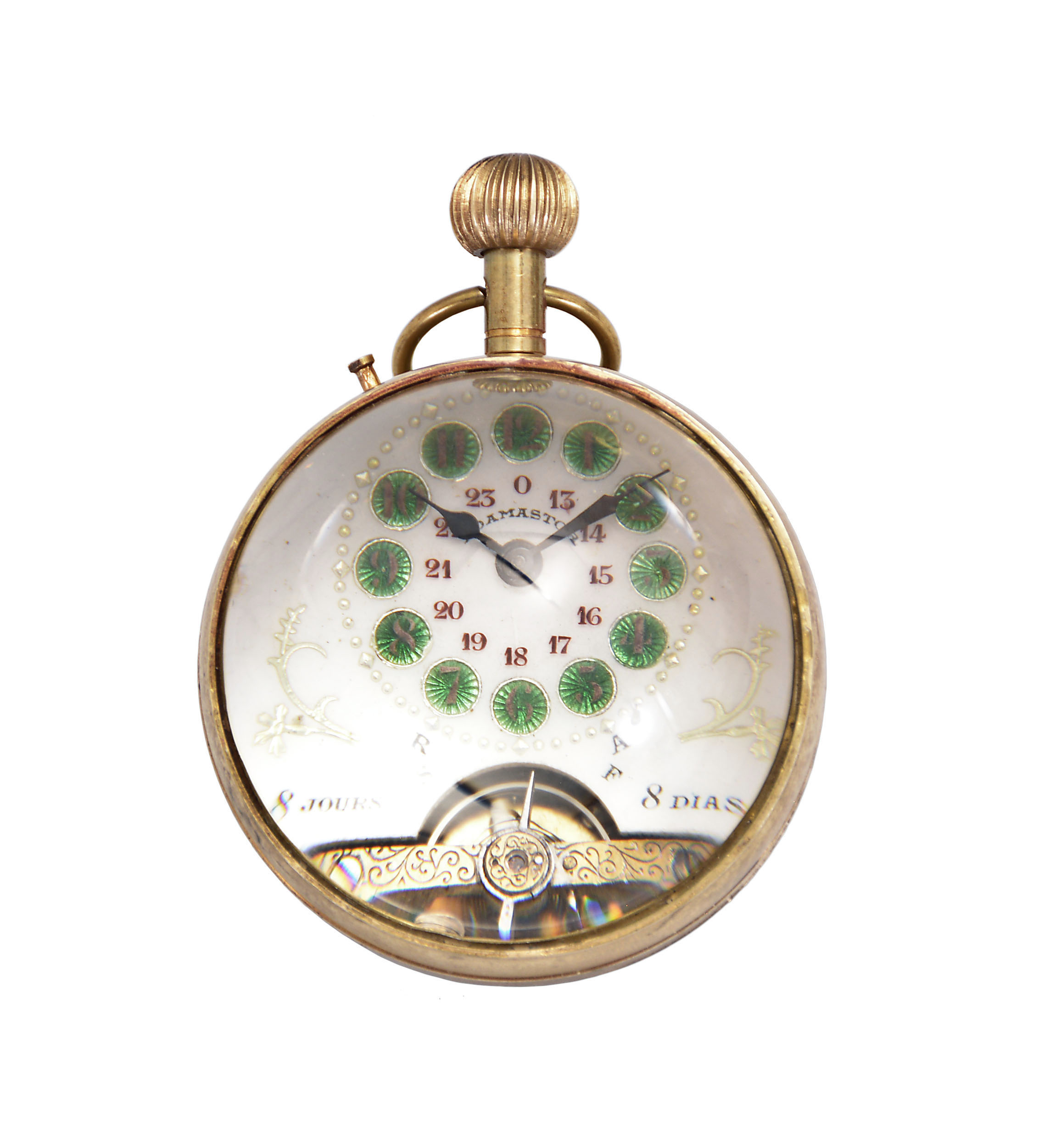 Swiss paperweight desk clock in glass sphere