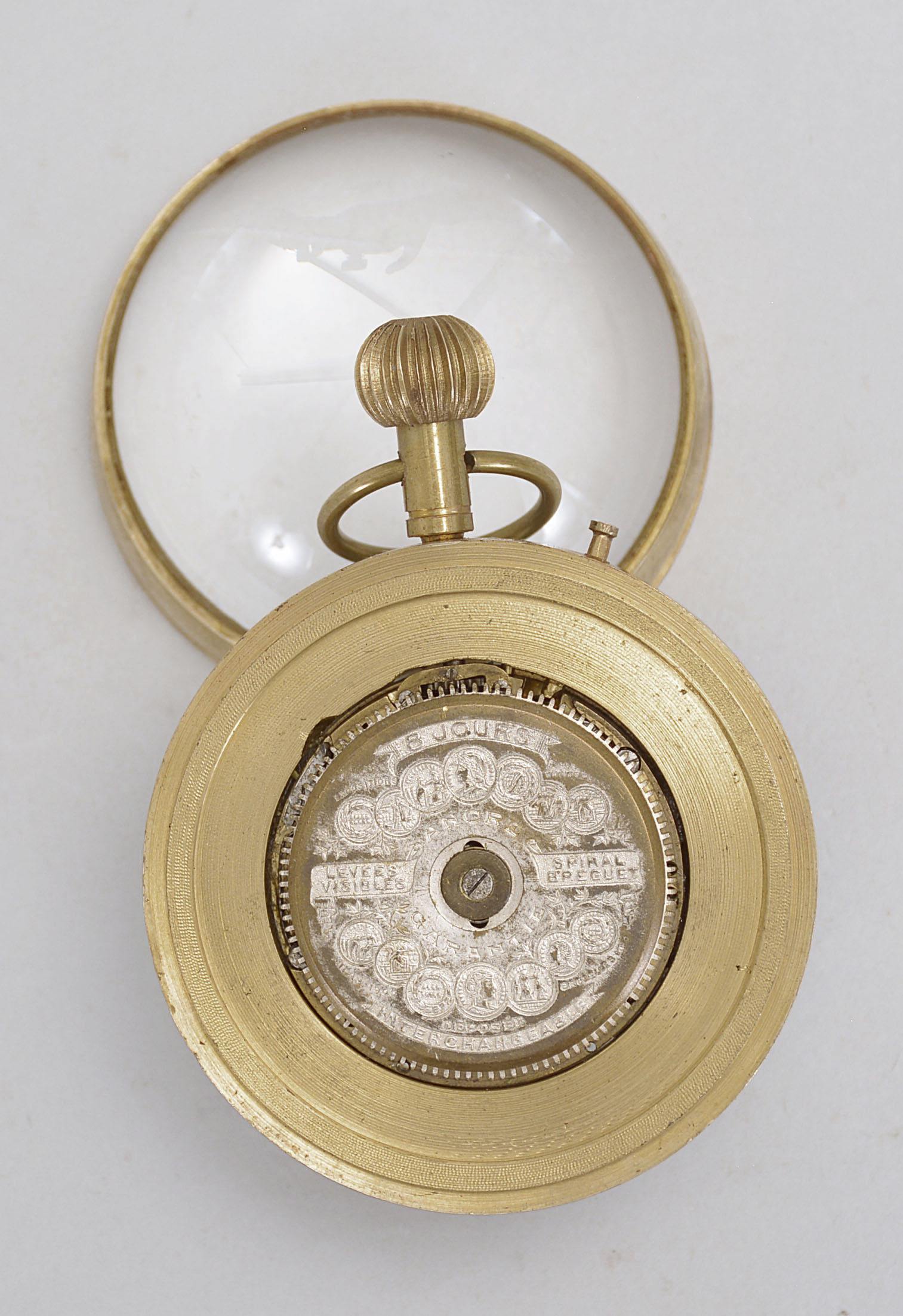 Swiss paperweight desk clock in glass sphere