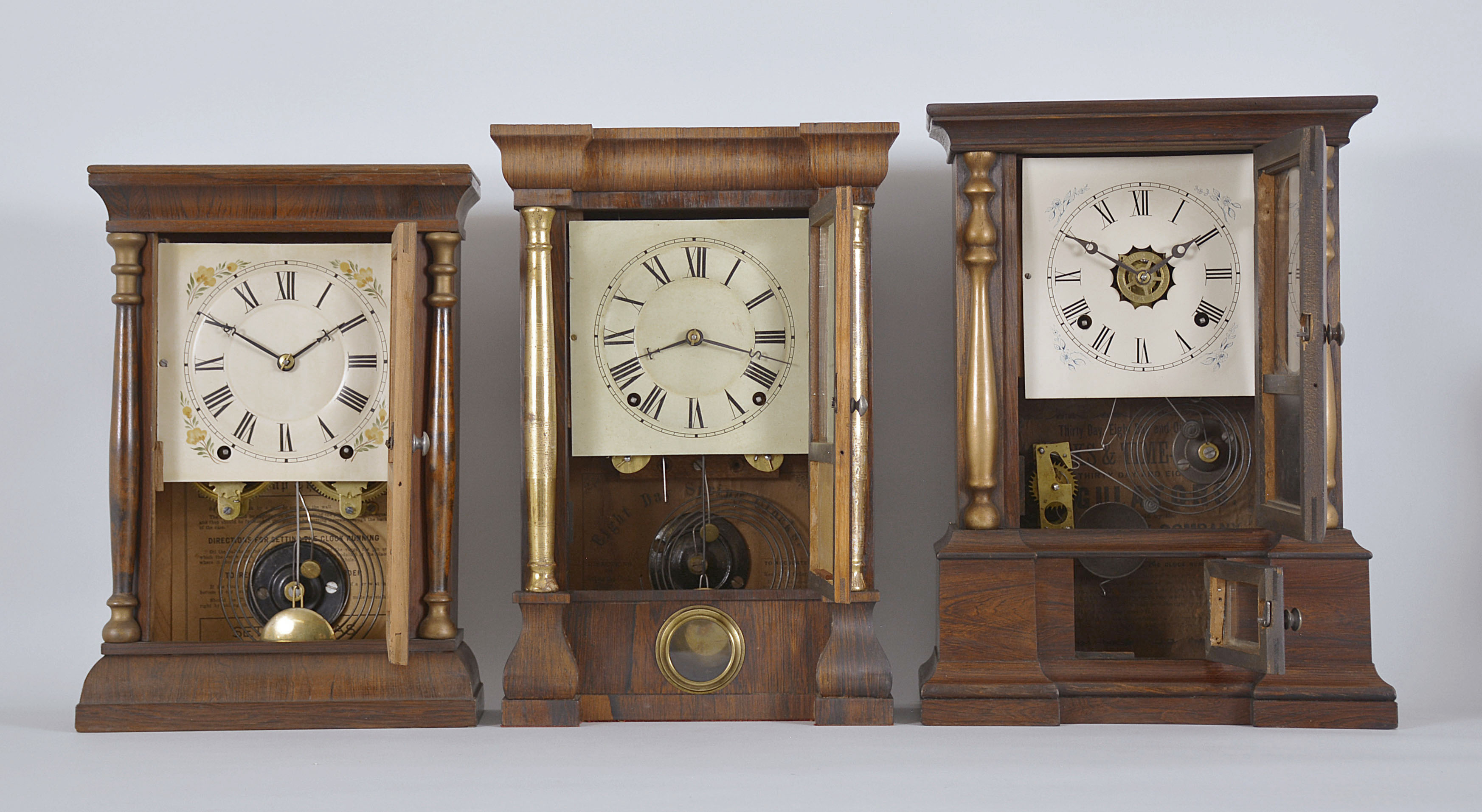 Three Clocks including two Seth Thomas mini columns and one Atkins "London"