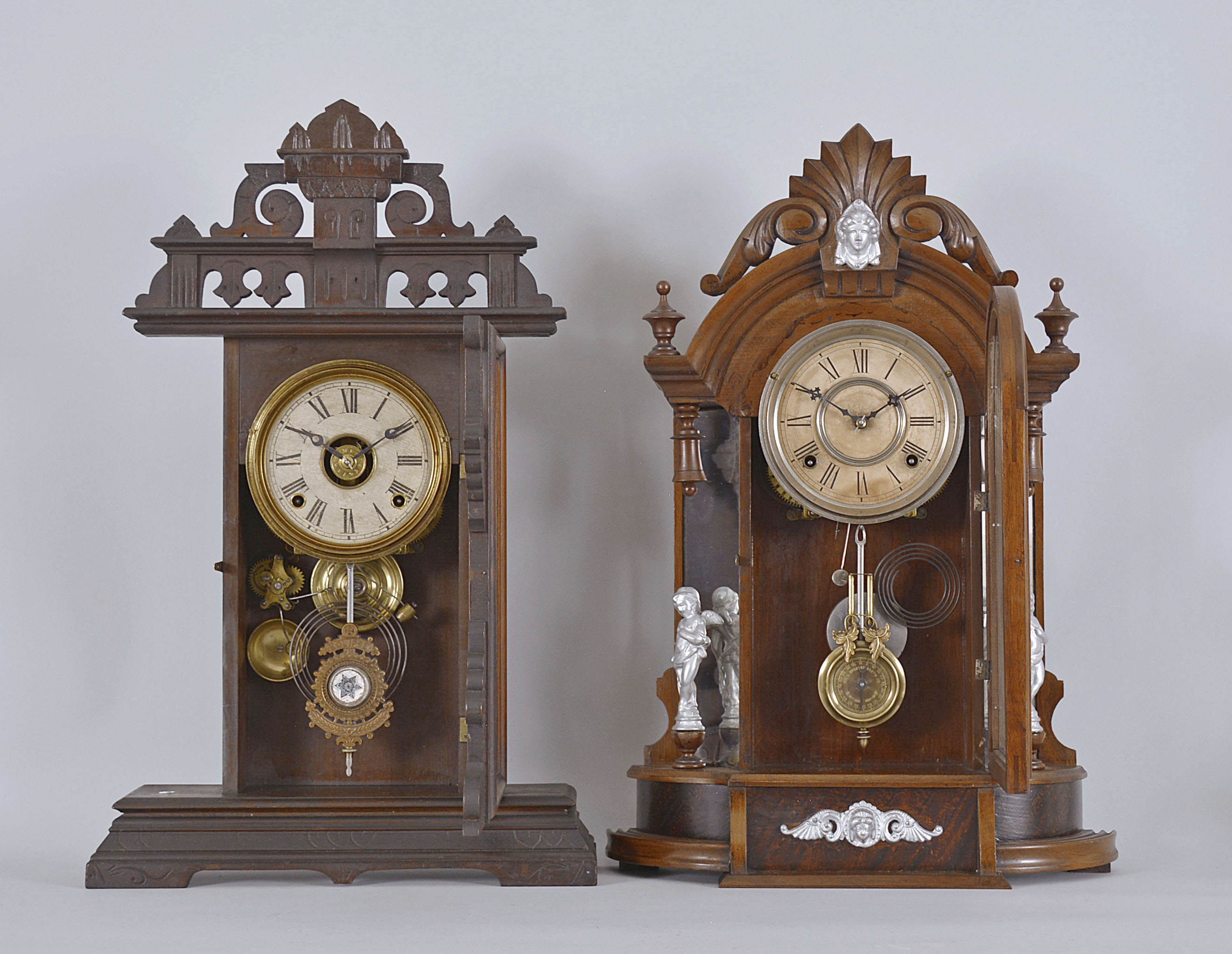Two Clocks- Welch "Eclipse", Gilbert "Occidental" mirror side