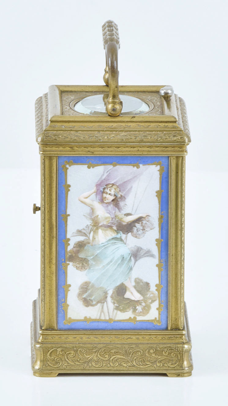 Porcelain paneled repeating carriage clock signed Henry Capt