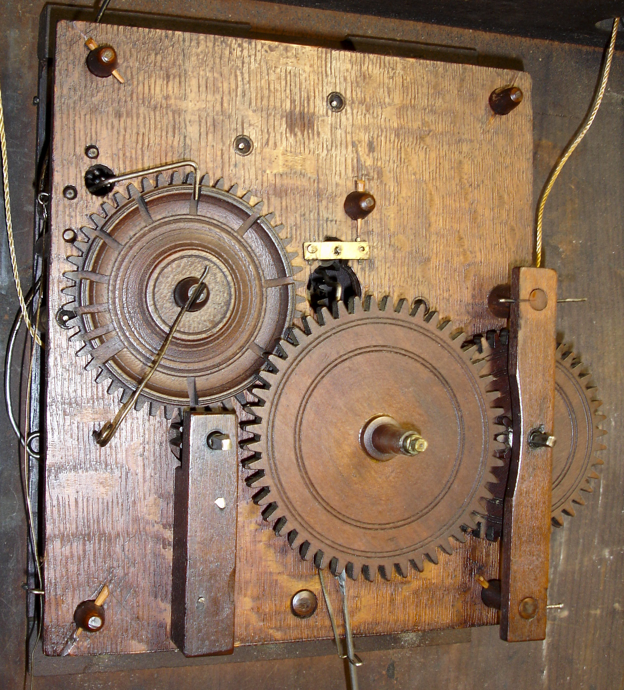 Orrin Hart wood movement reeded pilaster & scroll top shelf clock.