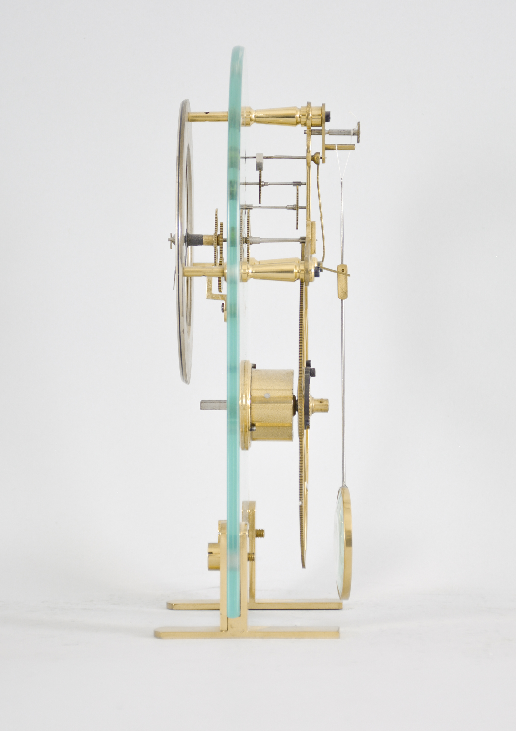 Reproduction skeleton clock mounted to etched glass plate