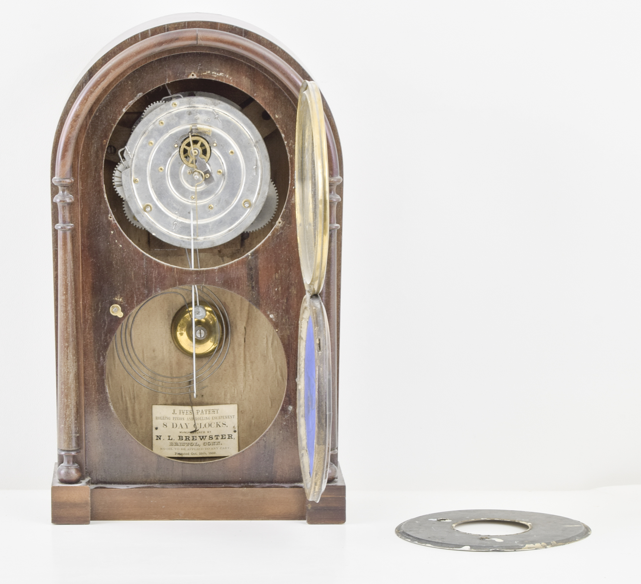 N.L. Brewster Ives patent "tin plate" movement shelf clock