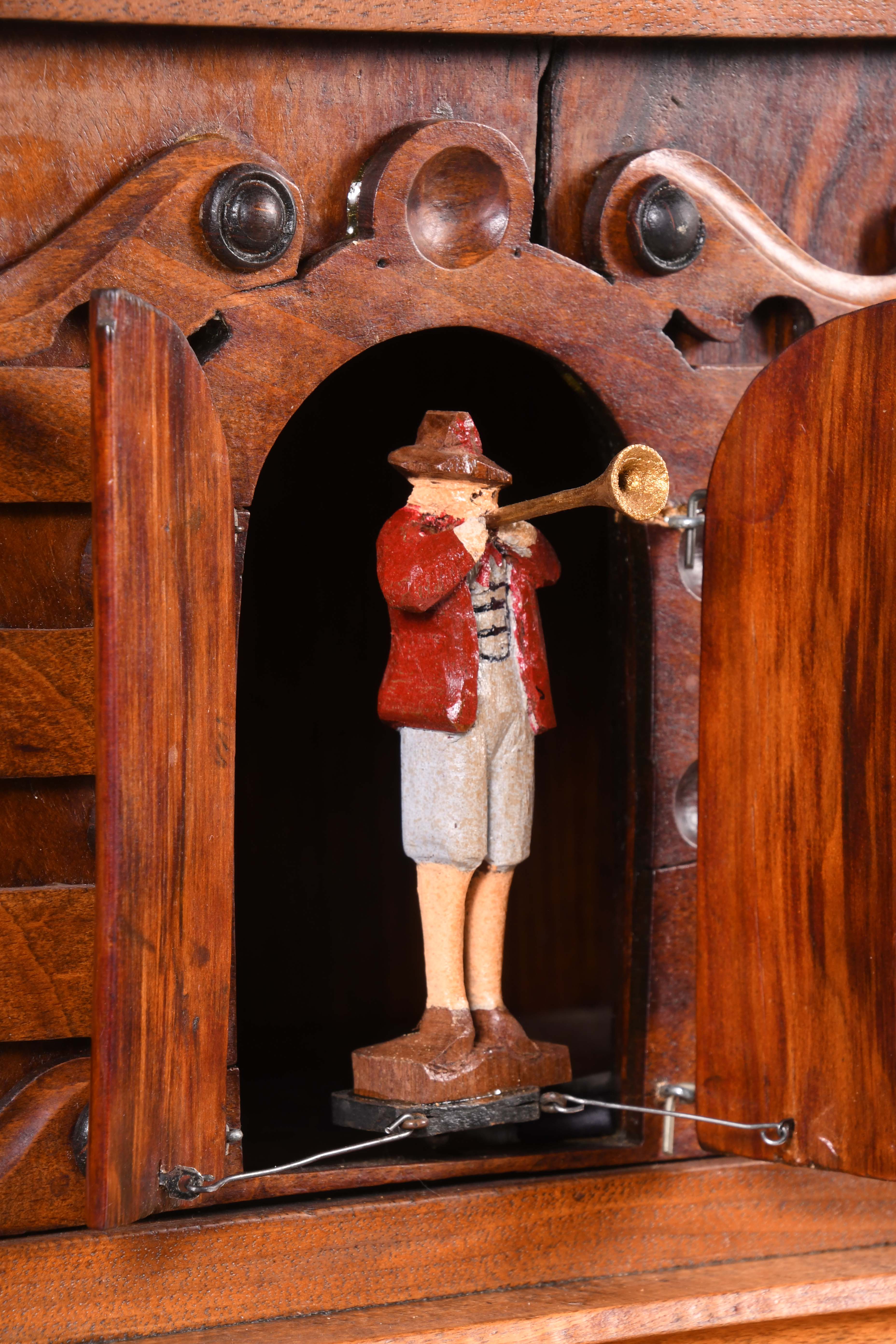 Black forest spring driven trumpeter shelf clock