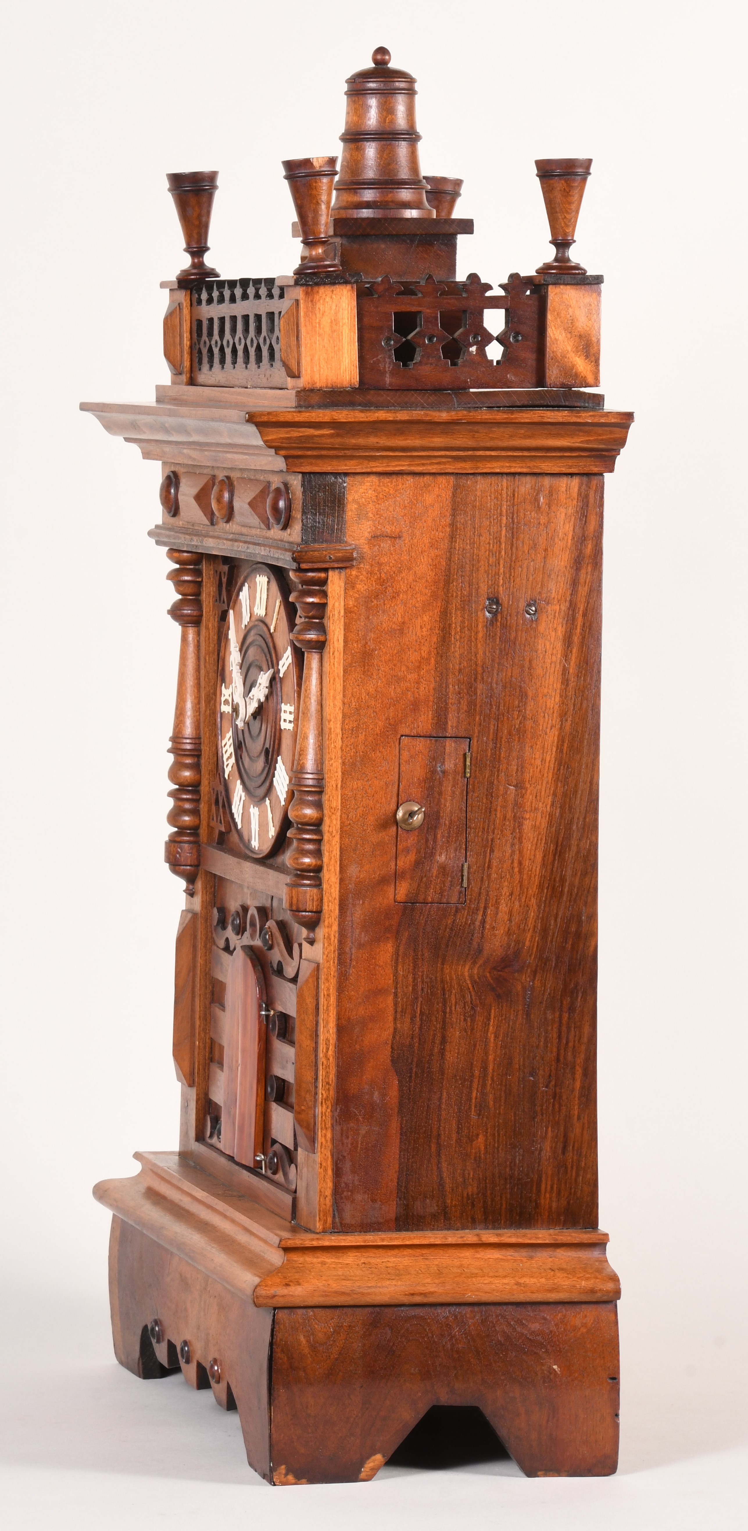 Black forest spring driven trumpeter shelf clock