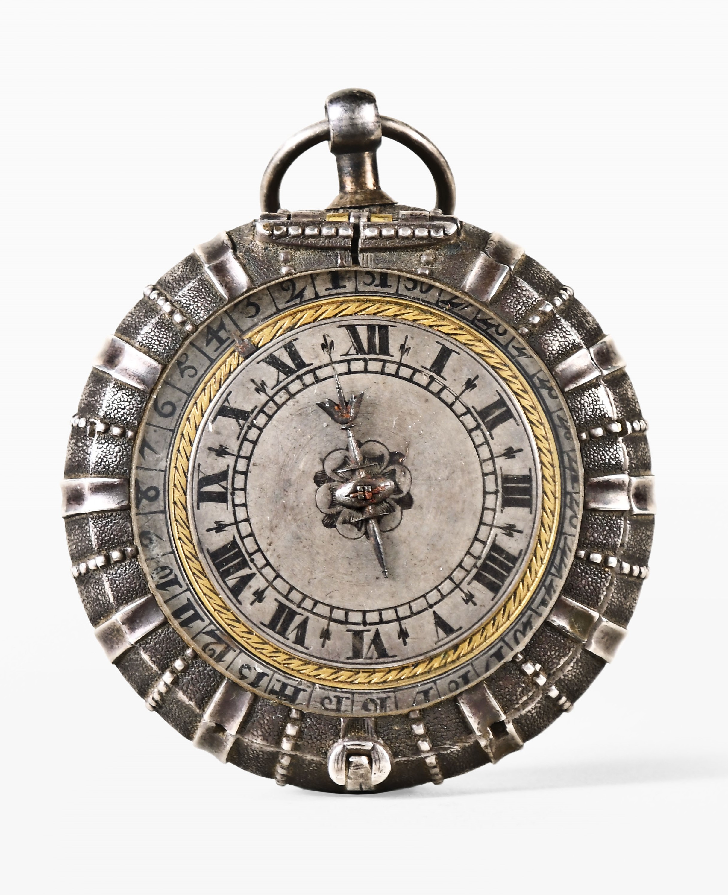 A rare mid 17th century silver verge pocket watch with date by Simon ...