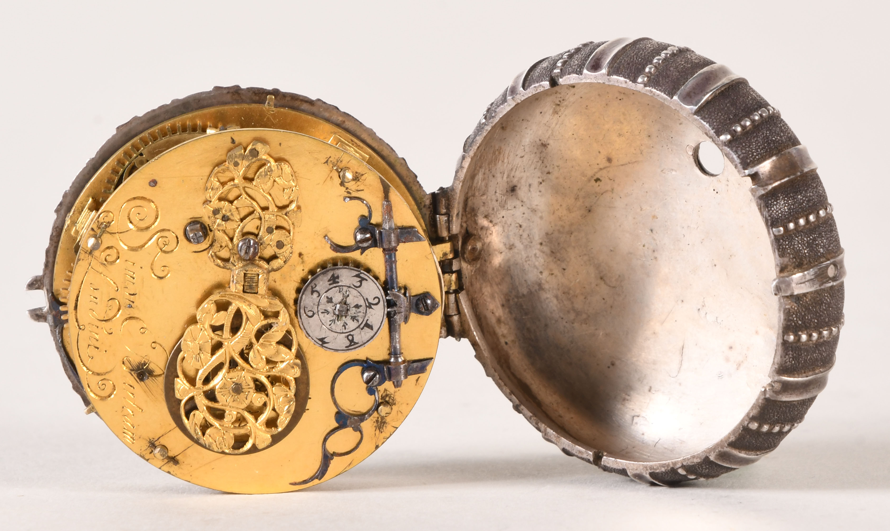 A rare mid 17th century silver verge pocket watch with date by Simon ...
