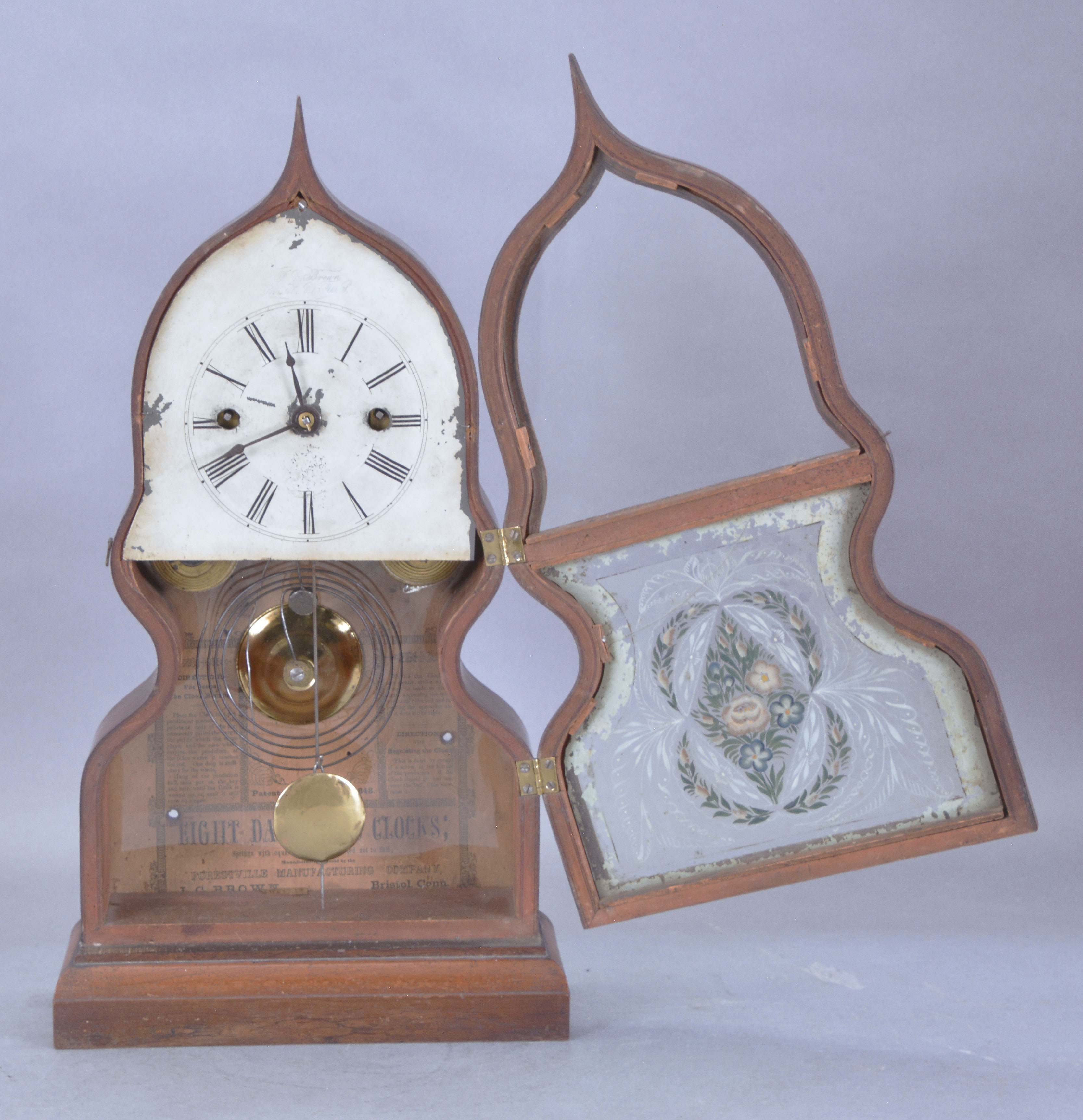 J.C. Brown, Forestville Mfg. Co., Bristol, Conn., 8 day, shelf acorn clock