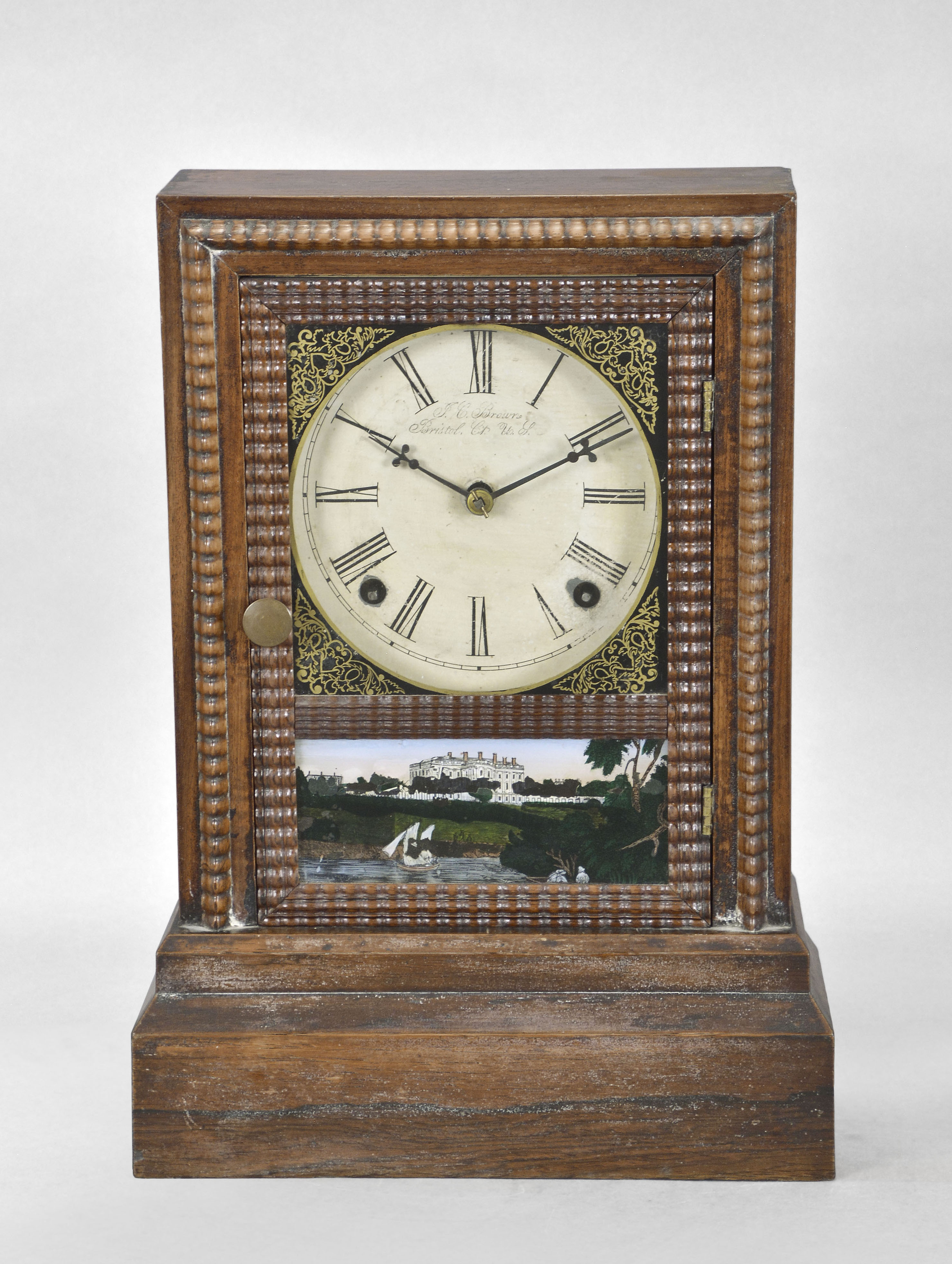 J.C. Brown 8 day time & strike ripple front shelf clock
