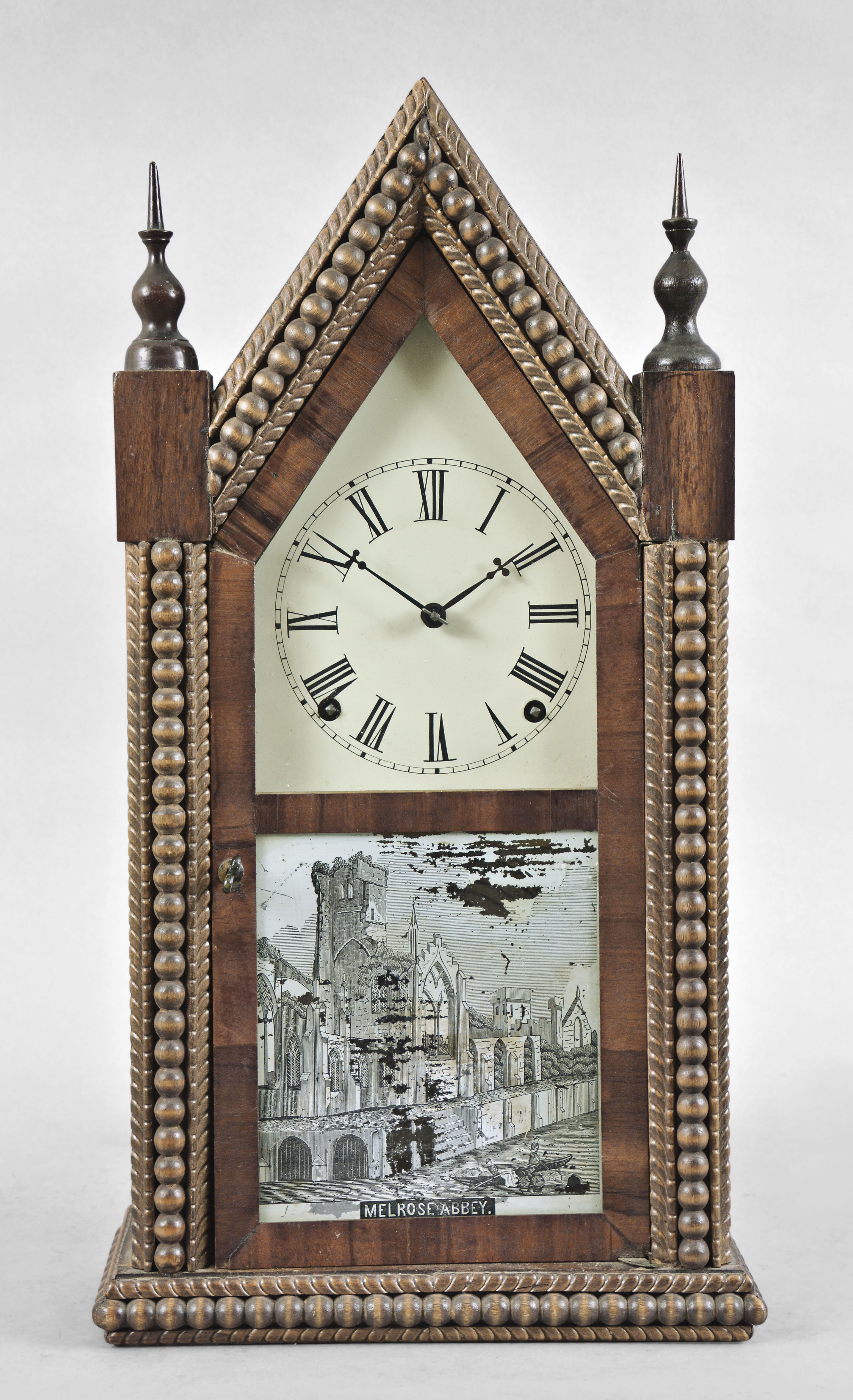 J.C. Brown, Forestville, Conn., 8 day, ripple front steeple clock.