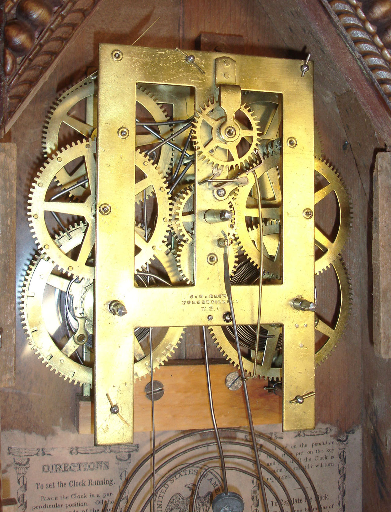 J.C. Brown, Forestville, Conn., 8 day, ripple front steeple clock.