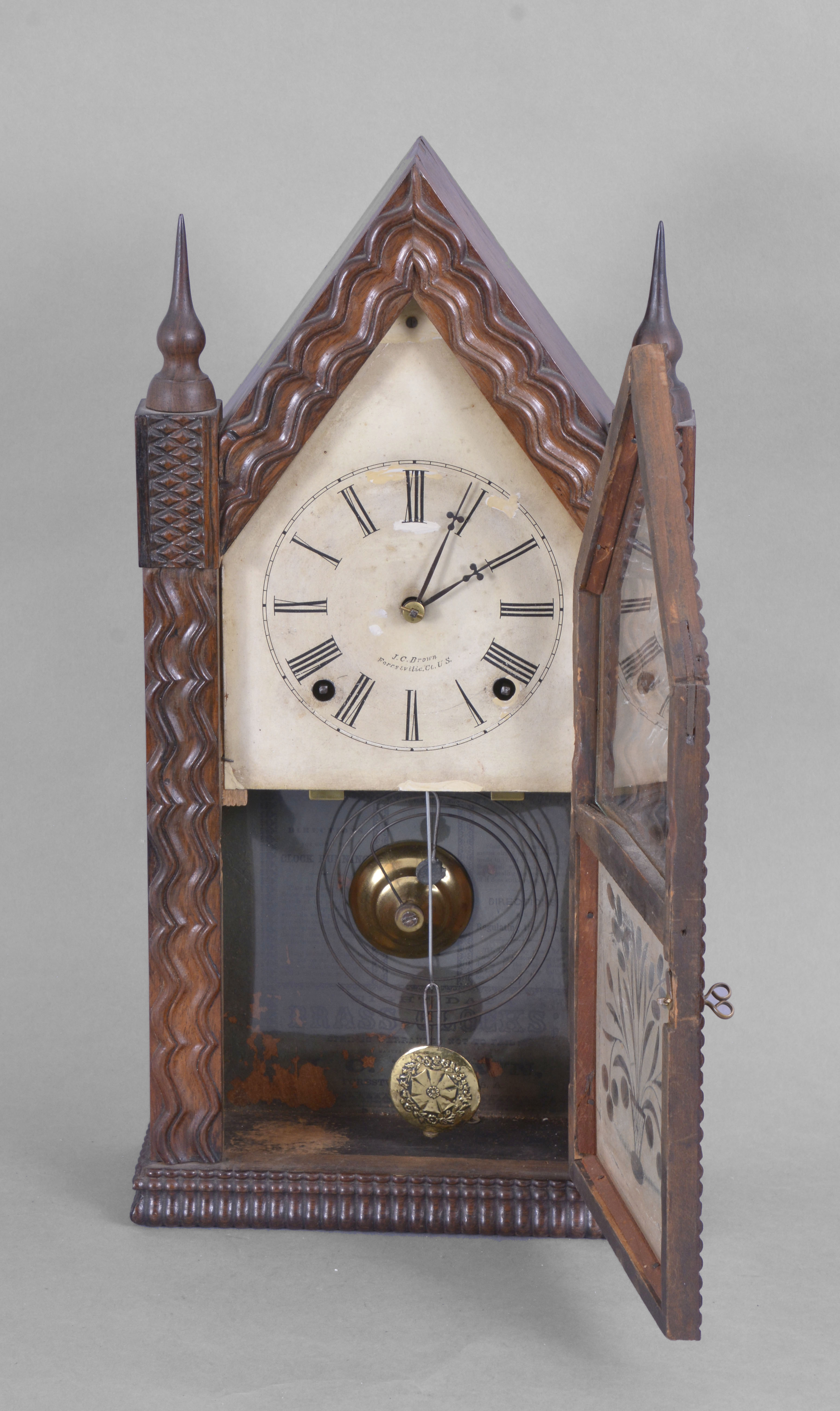J.C. Brown, Forestville Mfg. Co., Forestville, Conn. ripple steeple clock.