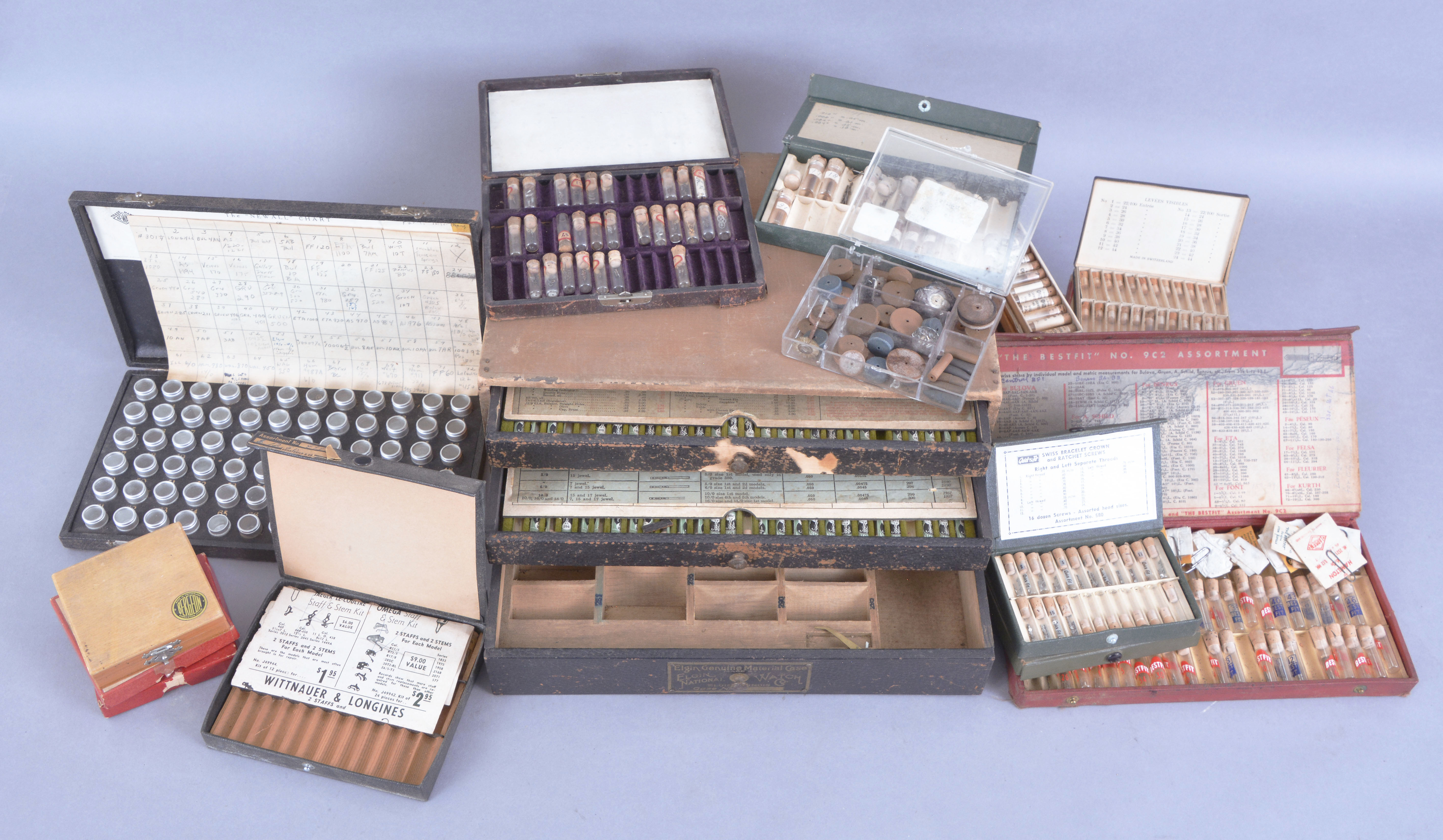 Large lot of watchmakers tools and material