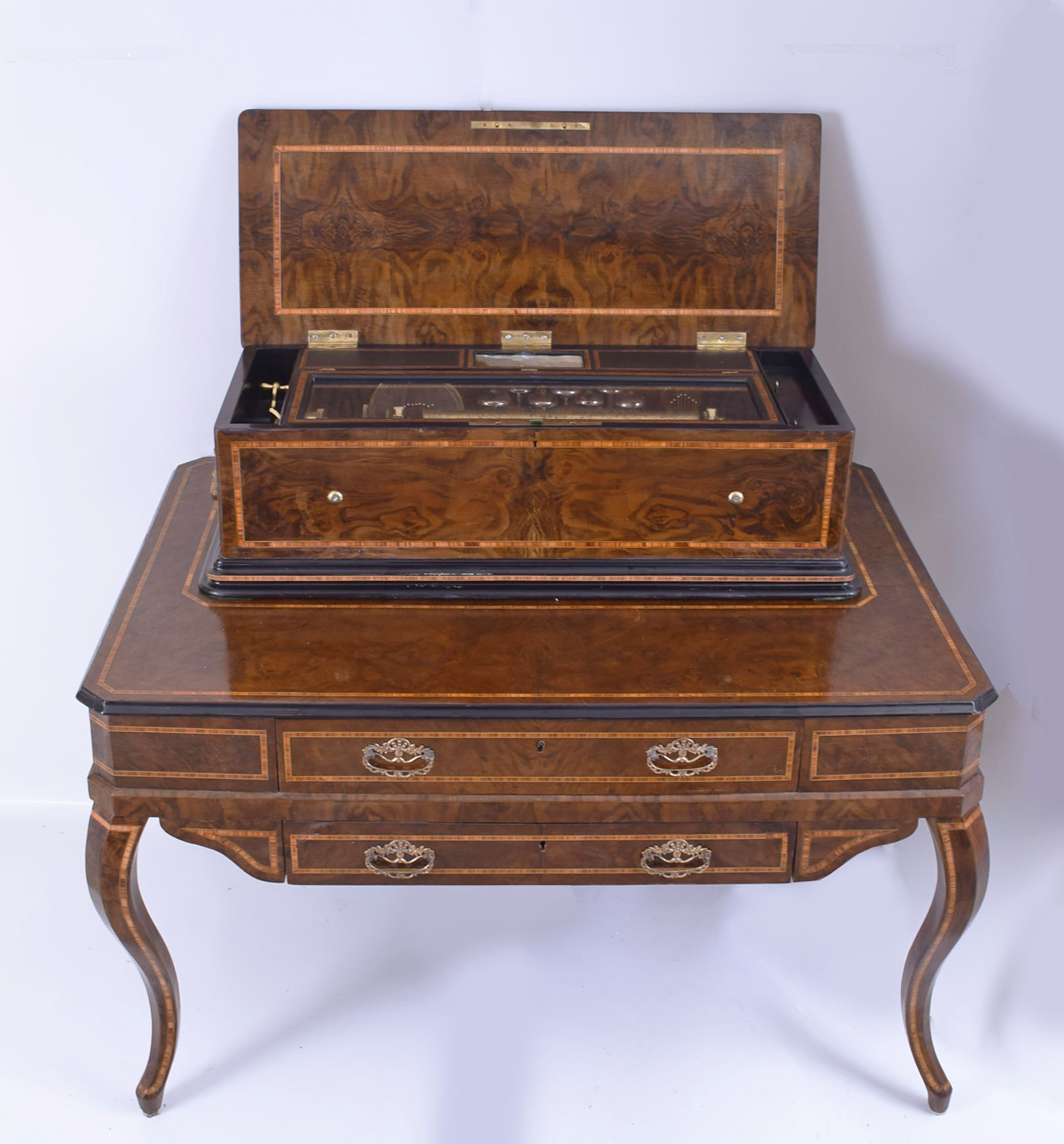 Large Swiss interchangeable orchestral music box on base