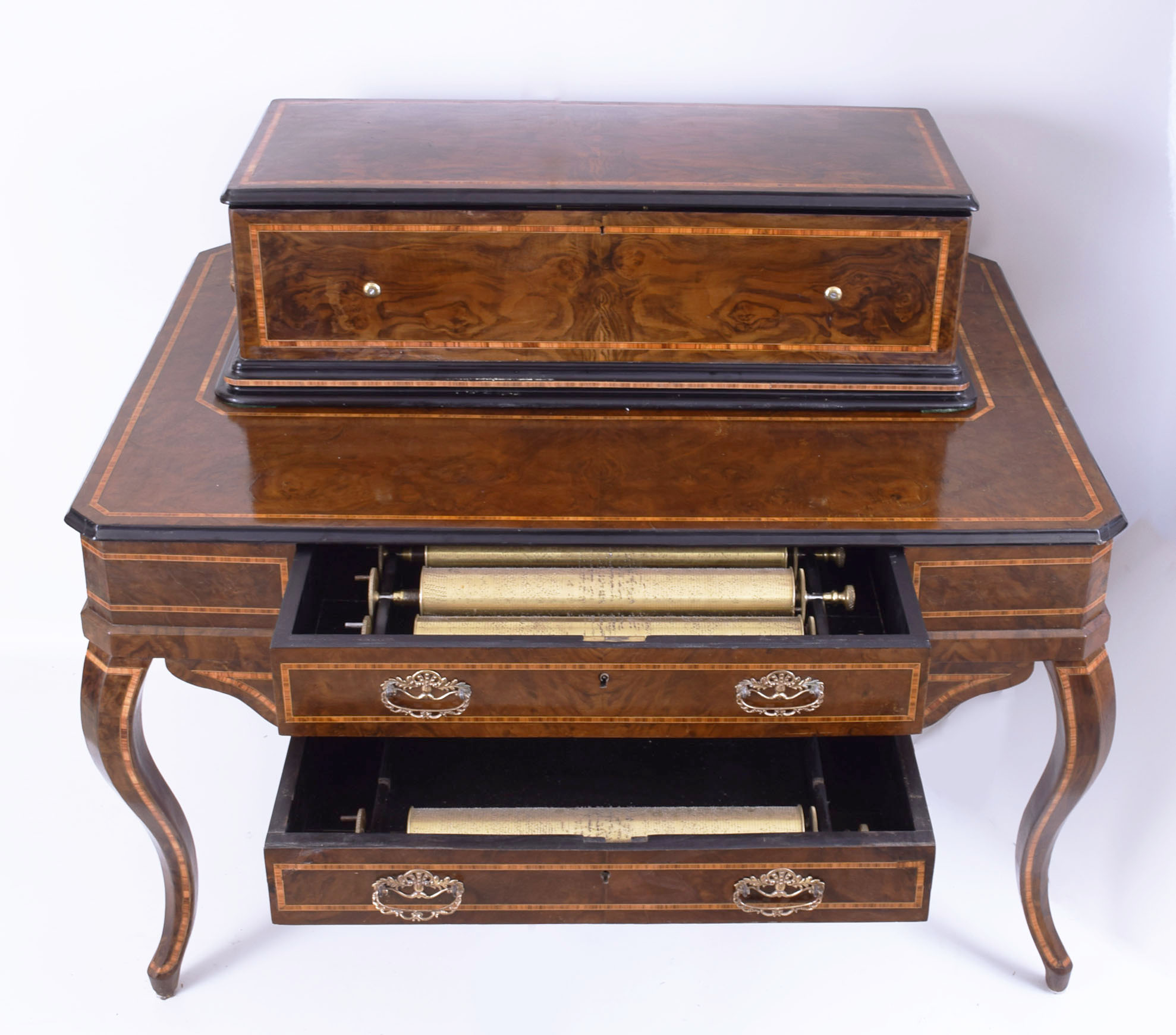 Large Swiss interchangeable orchestral music box on base